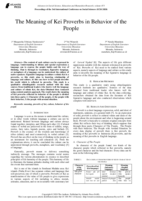 (PDF) The Meaning of Kei Proverbs in Behavior of the People