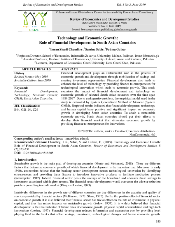 (PDF) Technology and Economic Growth: Role of Financial Development in ...