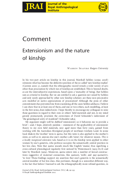 (PDF) Extensionism and the nature of kinship