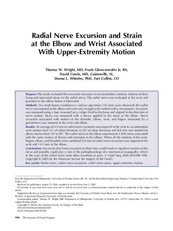 (PDF) Radial Nerve Excursion and Strain at the Elbow and Wrist ...