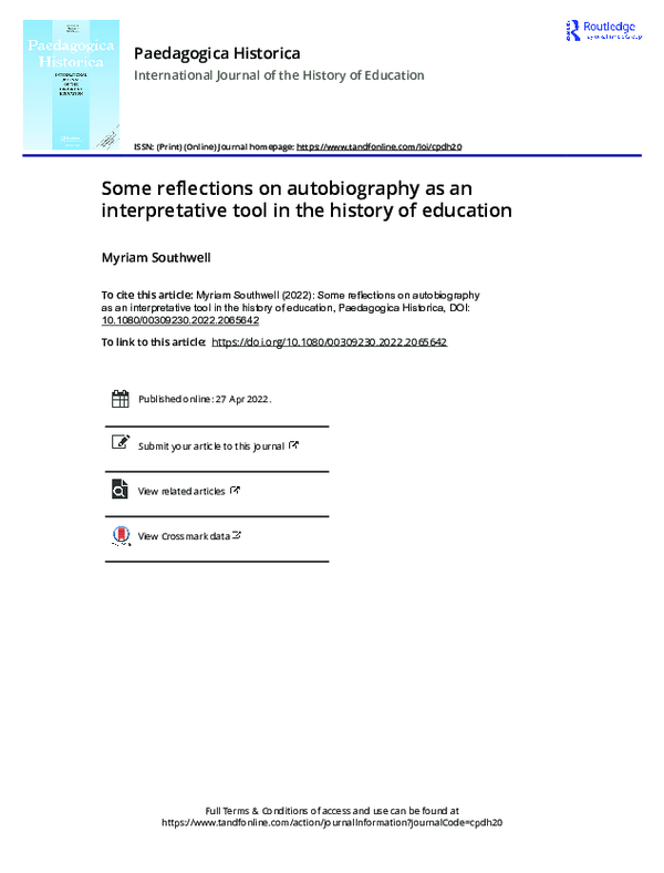 (PDF) Some reflections on autobiography as an interpretative tool in ...
