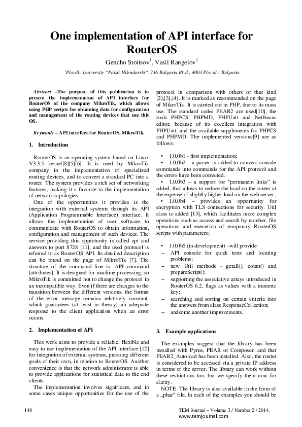 (PDF) One implementation of API interface for RouterOS