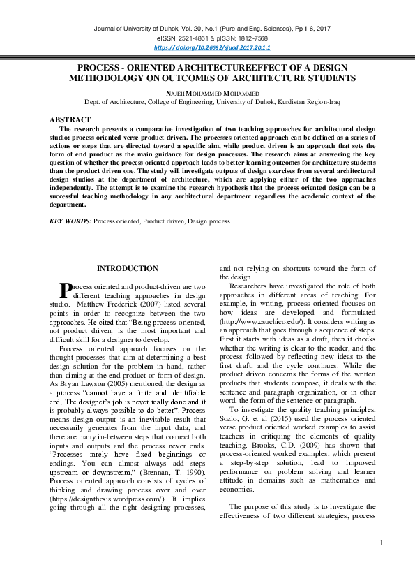 (PDF) Process - Oriented Architectureeffect of a Design Methodology on Outcomes of Architecture ...
