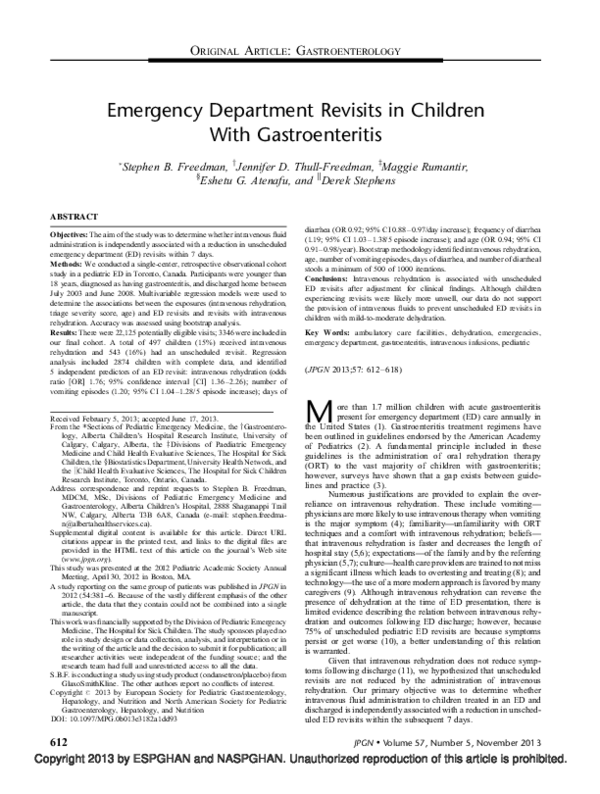 (PDF) Emergency Department Revisits in Children With Gastroenteritis