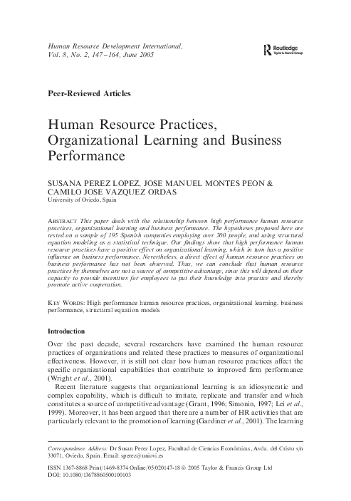 (PDF) Human Resource Practices, Organizational Learning and Business Performance