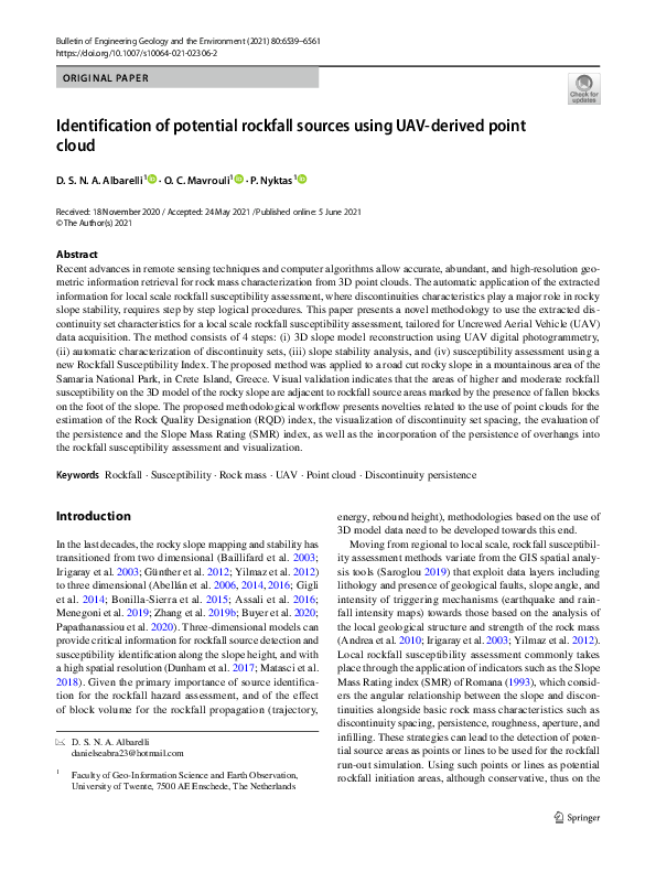 (PDF) Identification of potential rockfall sources using UAV-derived ...
