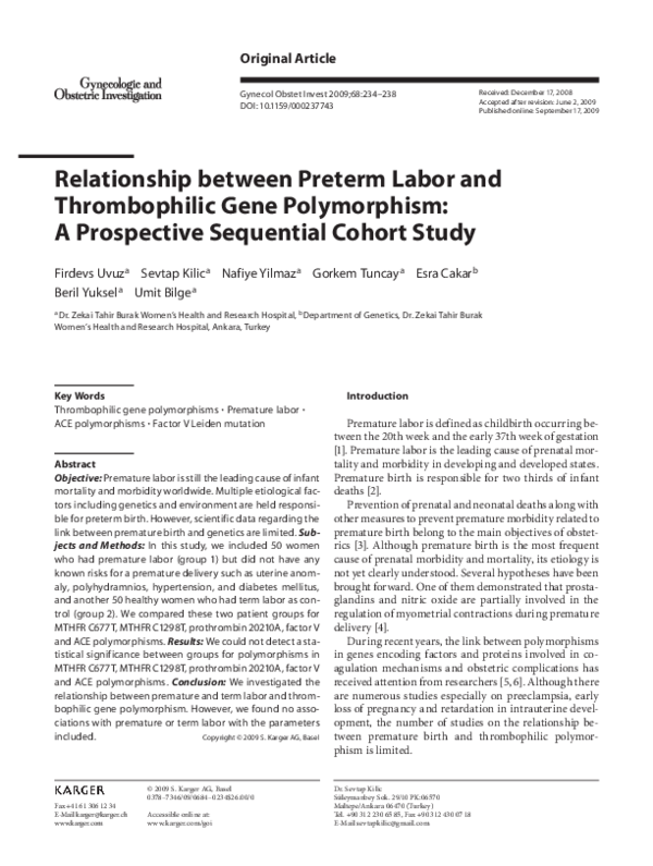 (PDF) Relationship between Preterm Labor and Thrombophilic Gene ...