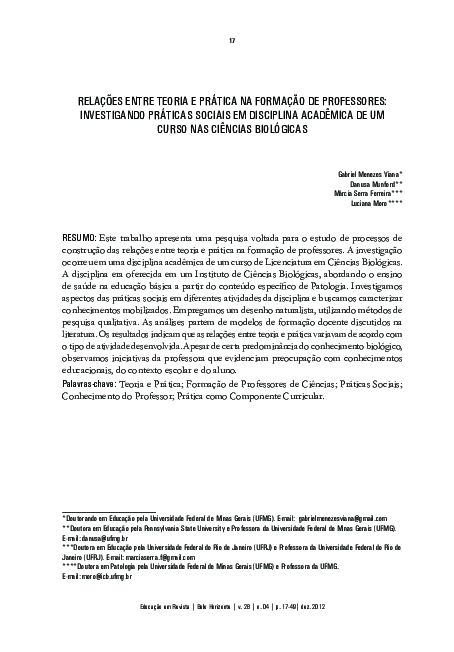 (PDF) Relações entre teoria e prática na formação de professores ...