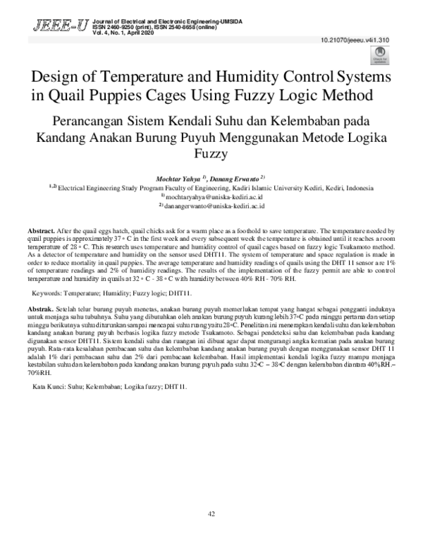 (PDF) Design of Temperature and Humidity Control Systems in Quail Puppies Cages Using Fuzzy ...