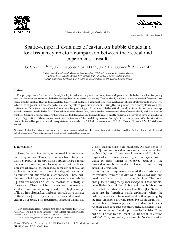 (PDF) Spatio-temporal dynamics of cavitation bubble clouds in a low frequency reactor ...