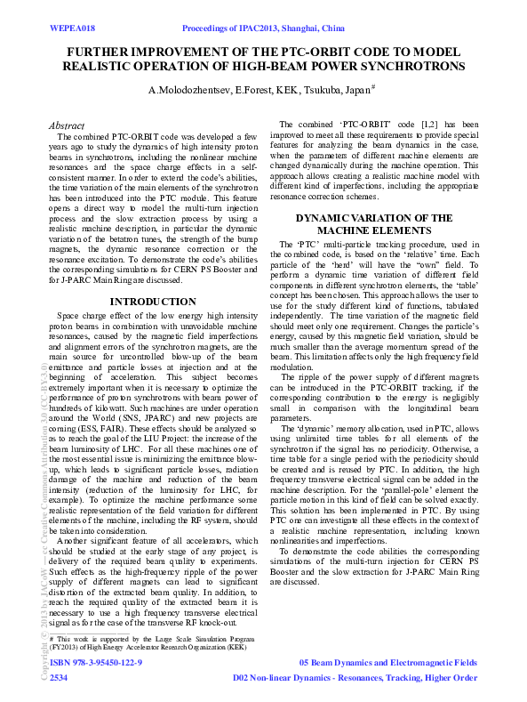 (PDF) Further Improvement of the PTC-Orbit Code to Model Realistic Operation of High-Beam Power ...