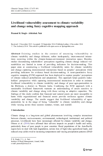 (PDF) Livelihood vulnerability assessment to climate variability and change using fuzzy ...