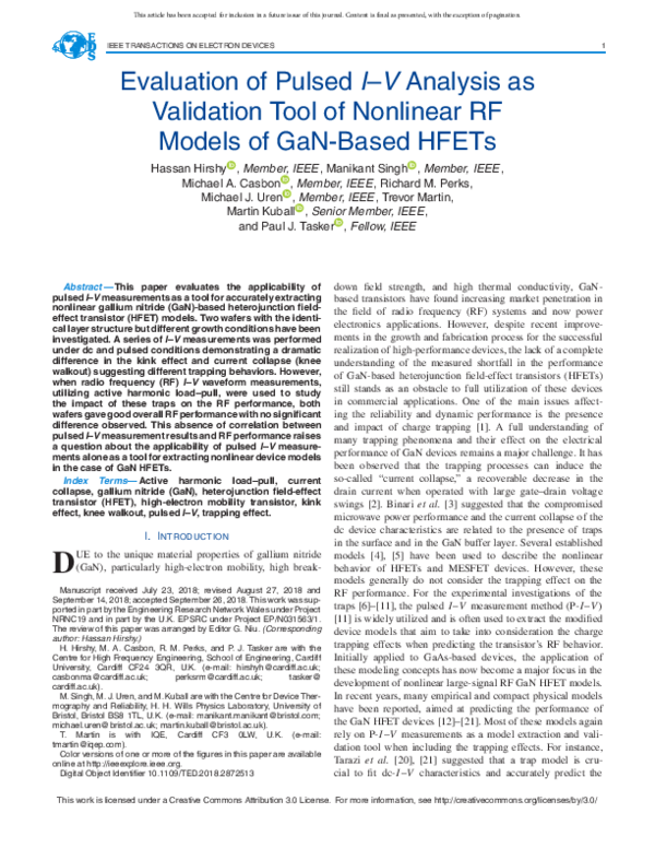 (PDF) Evaluation of Pulsed I-V Analysis as Validation Tool of Nonlinear RF Models of GaN-Based HFETs