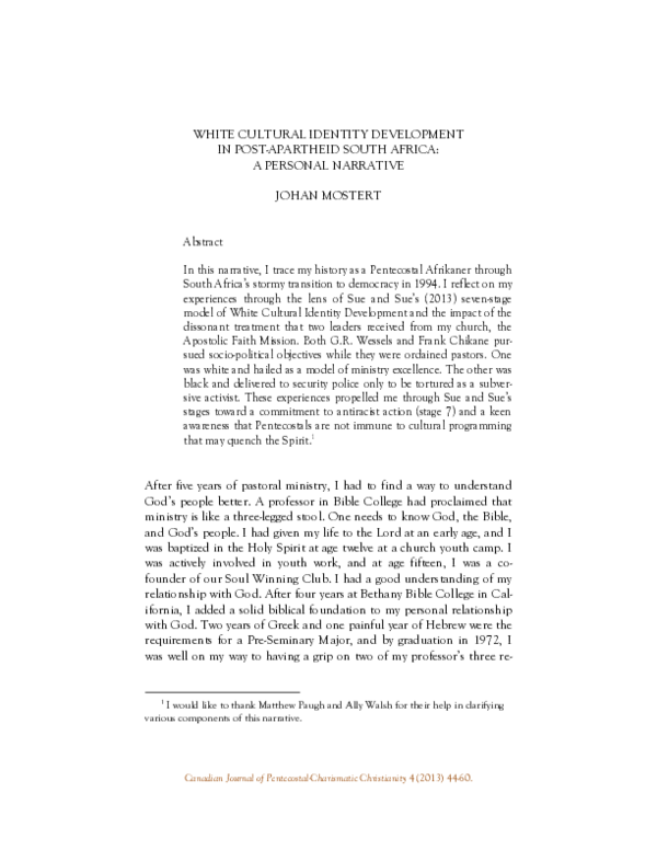 (PDF) White Cultural Identity Development in Post-Apartheid South ...