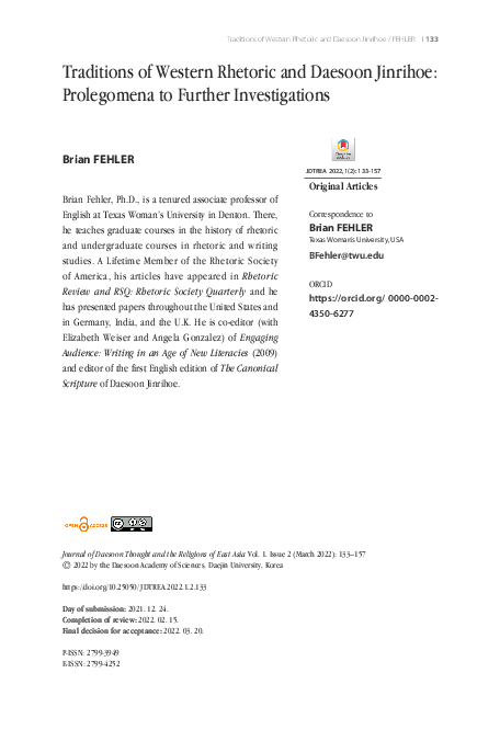 (PDF) Traditions of Western Rhetoric and Daesoon Jinrihoe: Prolegomena ...