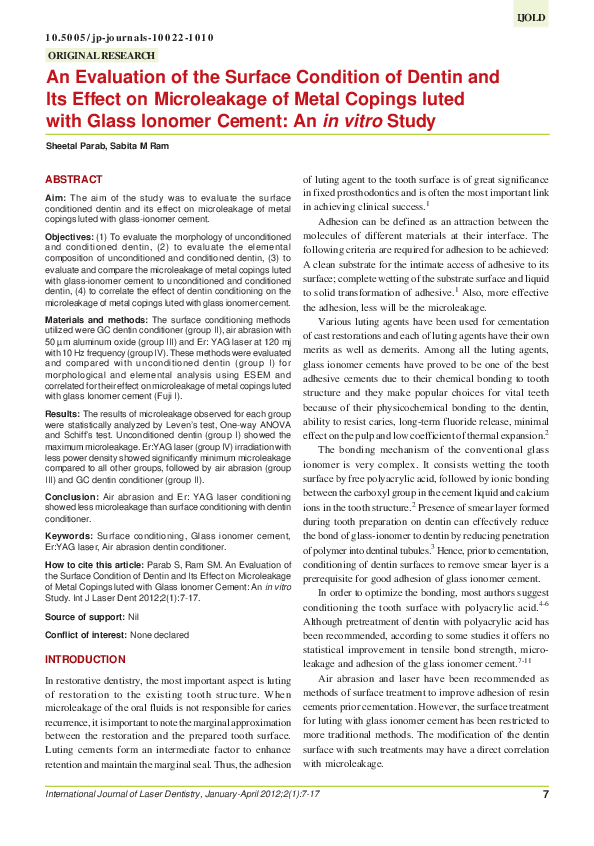 (PDF) An Evaluation of the Surface Condition of Dentin and Its Effect ...