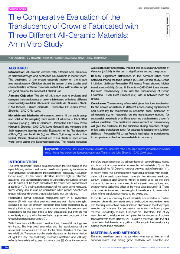 (PDF) The Comparative Evaluation of the Translucency of Crowns Fabricated with Three Different ...
