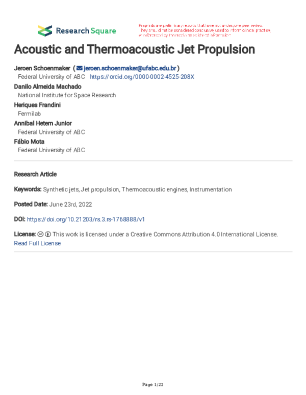 (PDF) Acoustic and Thermoacoustic Jet Propulsion