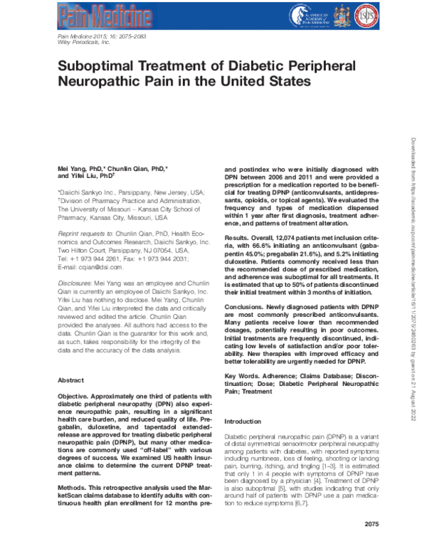 (PDF) Suboptimal Treatment of Diabetic Peripheral Neuropathic Pain in ...