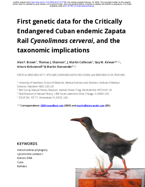 (PDF) First genetic data for the Critically Endangered Cuban endemic ...