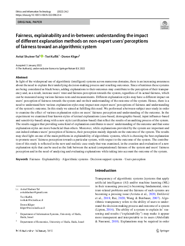 (PDF) Fairness, explainability and in-between: understanding the impact of different explanation ...