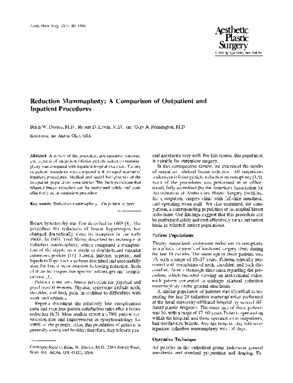 (PDF) Reduction mammaplasty: A comparison of outpatient and inpatient ...