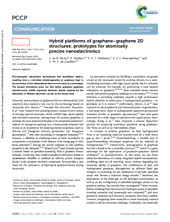 (PDF) Hybrid platforms of graphane–graphene 2D structures: prototypes ...