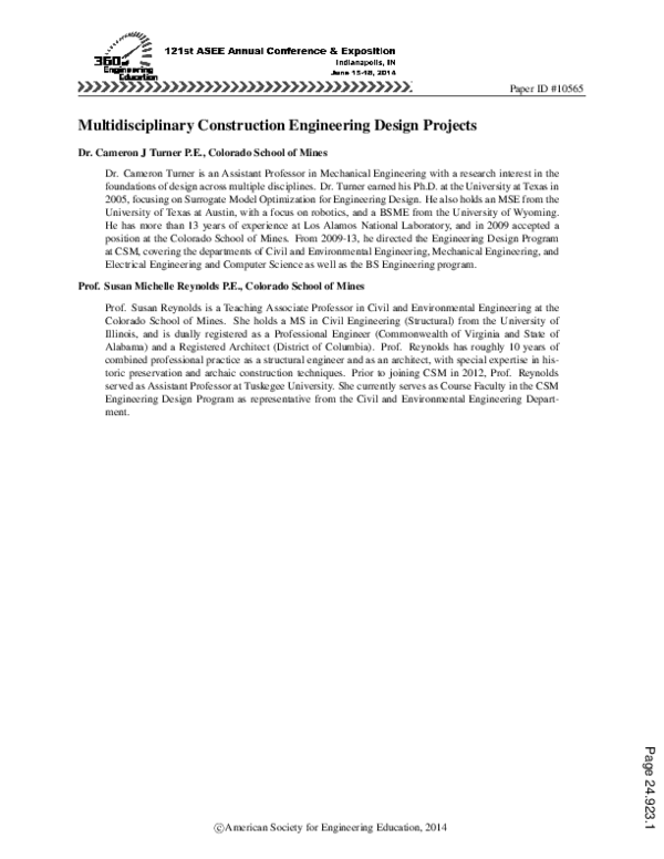 (PDF) Multidisciplinary Construction Engineering Design Projects