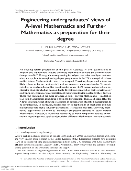 (PDF) Engineering undergraduates’ views of A-level Mathematics and ...