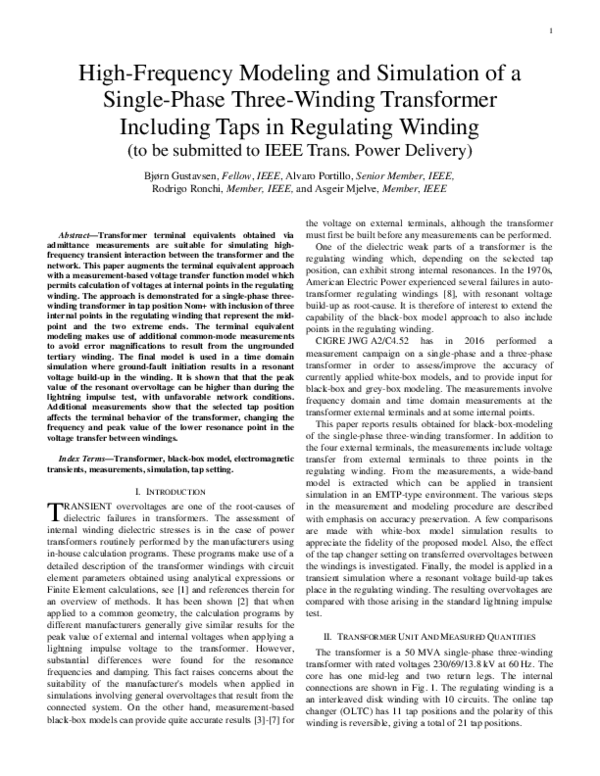 (PDF) High-Frequency Modeling and Simulation of a Single-Phase Three-Winding Transformer ...