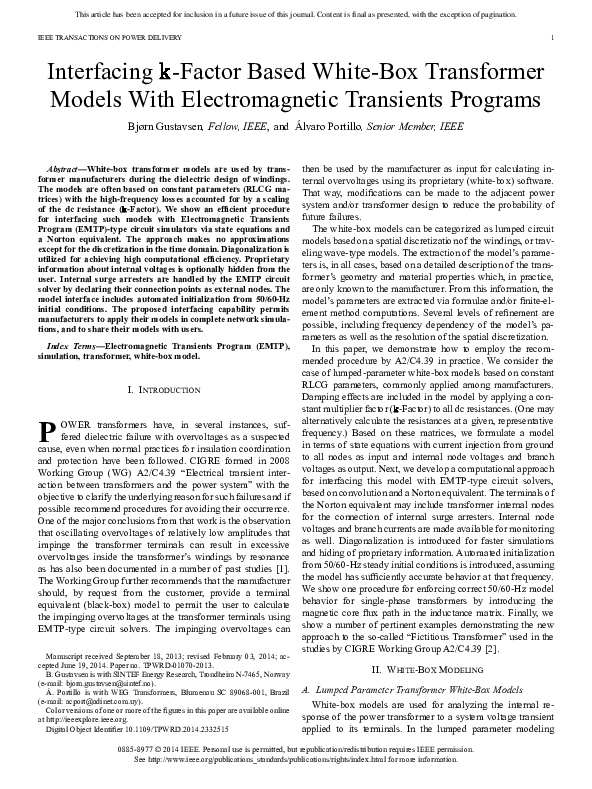 (PDF) Interfacing ${\rm k}$-Factor Based White-Box Transformer Models With Electromagnetic ...