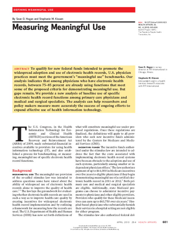 (PDF) Measuring Meaningful Use