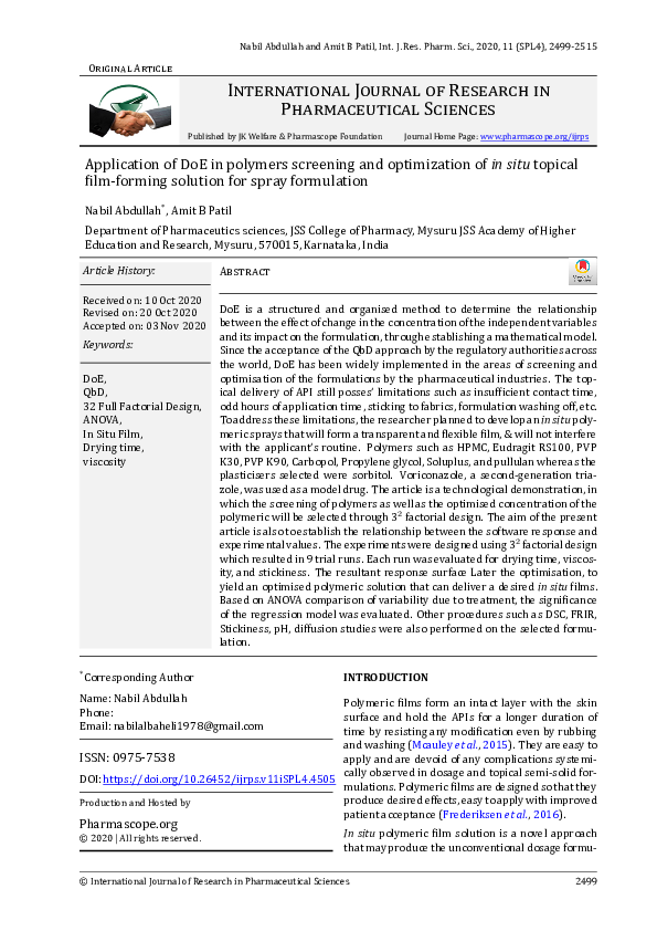(PDF) Application of DoE in polymers screening and optimization of in situ topical ϑilm-forming ...