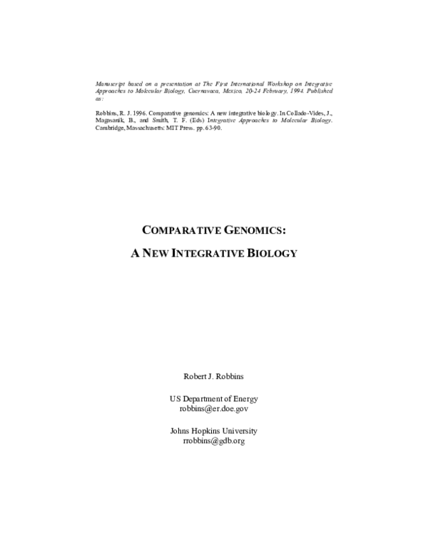 (PDF) Comparative genomics: A new integrative biology