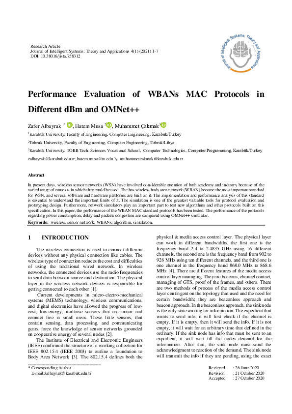 (PDF) Performance Evaluation of WBANs MAC Protocols in Different dBm and OMNet++