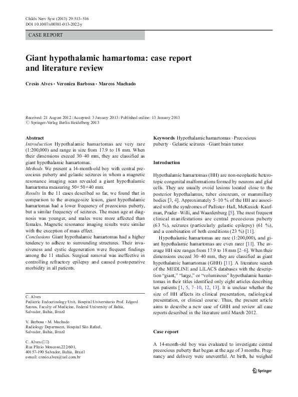 (PDF) Giant hypothalamic hamartoma: case report and literature review