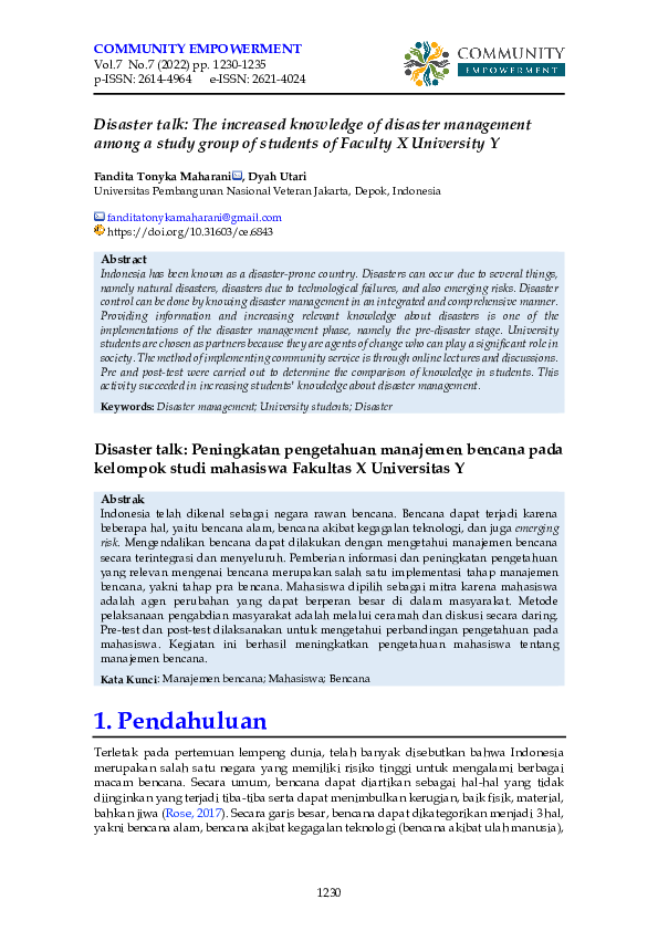 (PDF) Disaster talk: The increased knowledge of disaster management ...