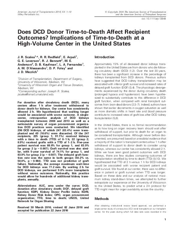 (PDF) Does DCD donor time-to-death affect recipient outcomes ...