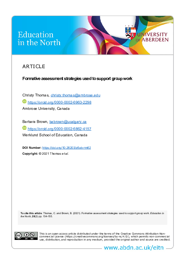 (PDF) Formative assessment strategies used to support group work
