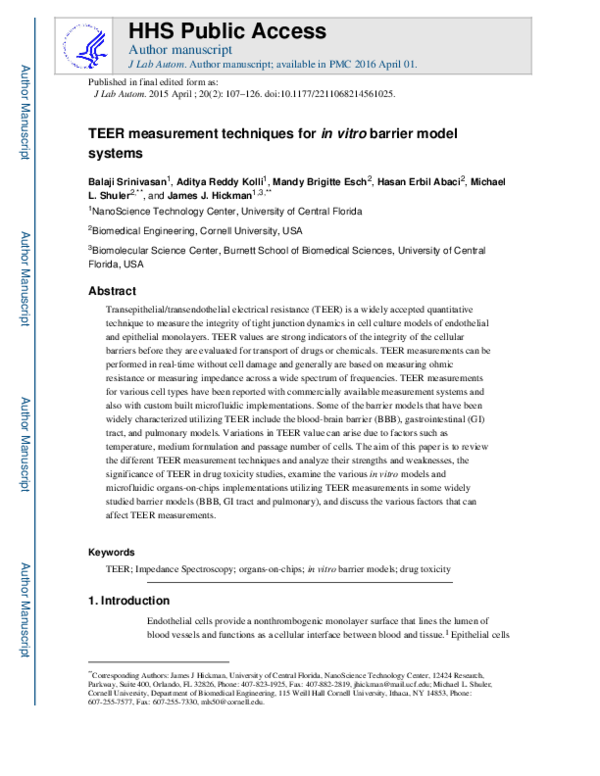 (PDF) TEER Measurement Techniques for In Vitro Barrier Model Systems