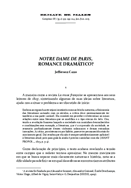 (PDF) Notre Dame de Paris, Romance Dramático? | Jefferson Cano - Academia.edu