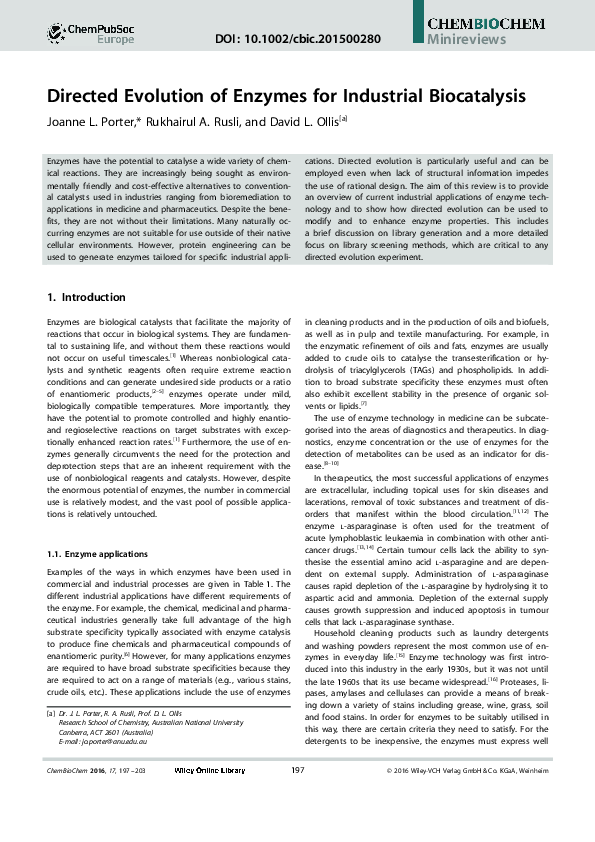 (PDF) Directed Evolution of Enzymes for Industrial Biocatalysis