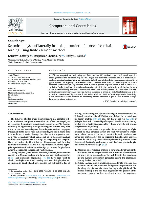 (PDF) Seismic analysis of laterally loaded pile under influence of vertical loading using finite ...