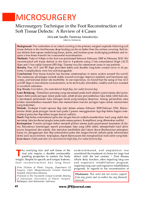 (PDF) Microsurgery Technique in the Foot Reconstruction of Soft Tissue ...