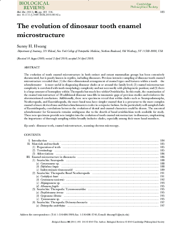 (PDF) The evolution of dinosaur tooth enamel microstructure