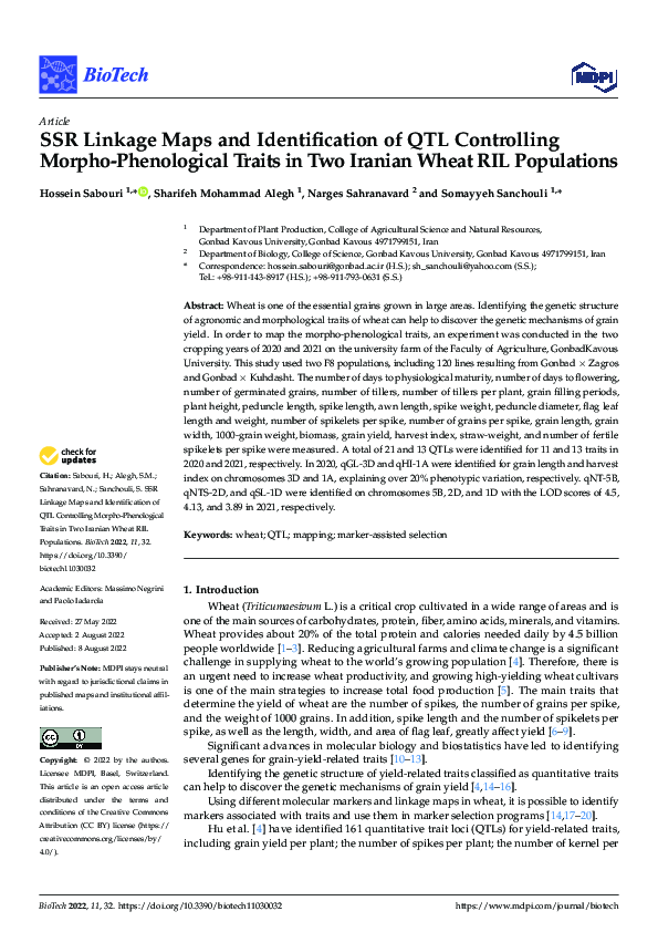 (PDF) SSR Linkage Maps and Identification of QTL Controlling Morpho-Phenological Traits in Two ...