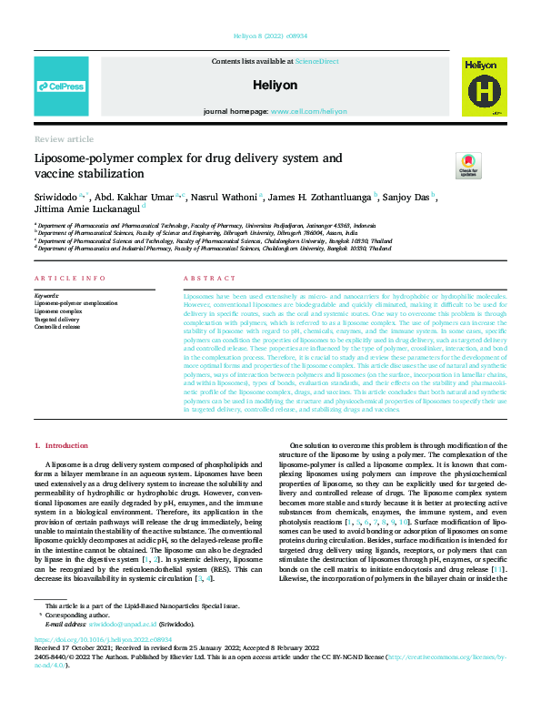 (PDF) Liposome-polymer complex for drug delivery system and vaccine ...
