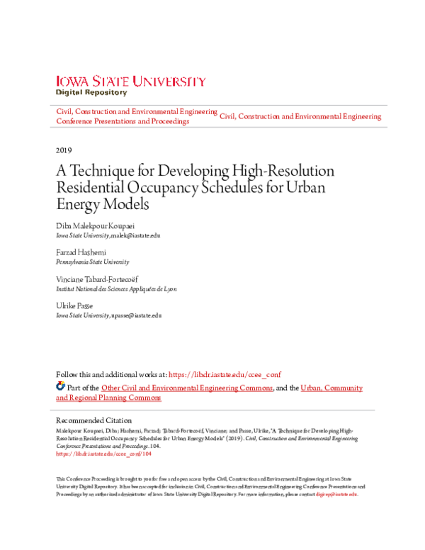 Pdf Development Of A Modeling Framework For Refined Residential Occupancy Schedules In An