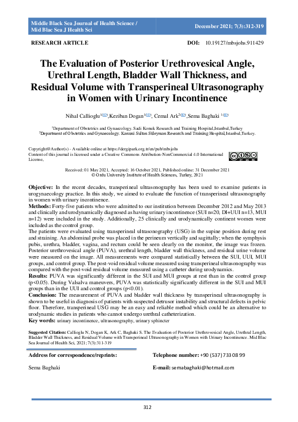 (PDF) The Evaluation of Posterior Urethrovesical Angle, Urethral Length ...