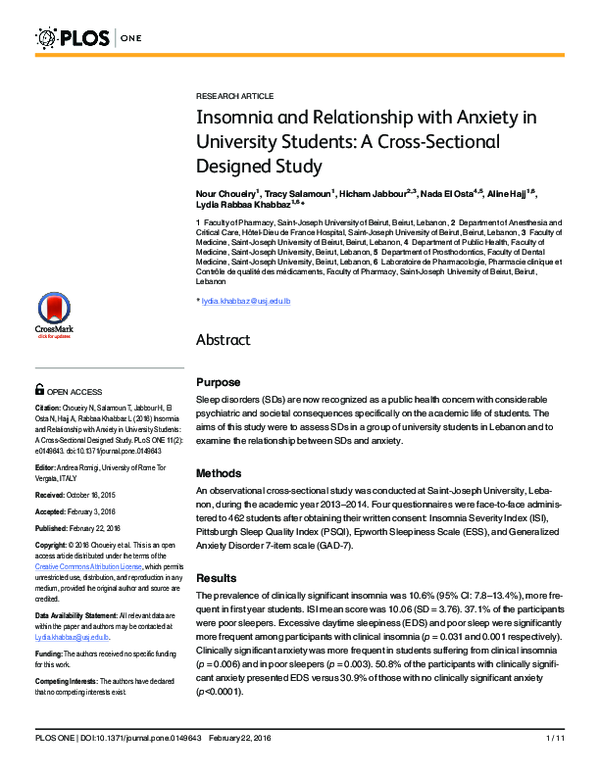 (PDF) Insomnia and Relationship with Anxiety in University Students: A ...